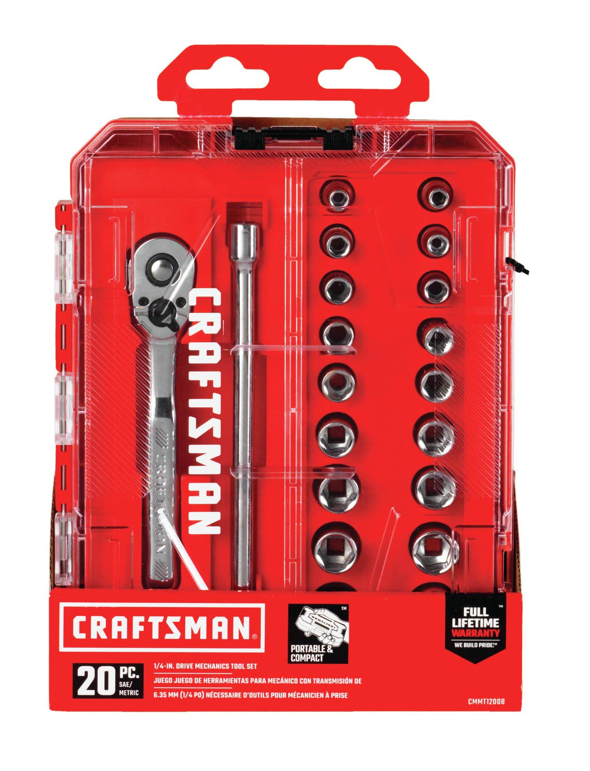 CRAFTSMAN Socket Set, SAE/Metric, 1/4" Drive, 20Piece (CMMT12008)