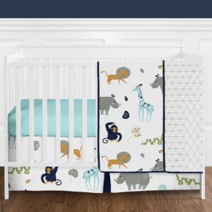 Sweet Jojo Designs Turquoise and Navy Blue Safari Animal Playmat Tummy Time Baby and Infant Play Mat for Mod Jungle Collection