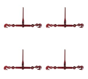 mytee products (4 pack) 3/8"-1/2" heavy duty ratchet lever load binder w/grab hooks 9,200 lbs working load limit - red | tie down hauling chain binders for flatbed truck trailer