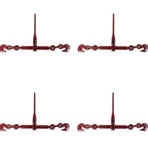 Mytee Products (4 Pack) 3/8"-1/2" Heavy Duty Ratchet Lever Load Binder w/Grab Hooks 9,200 Lbs Working Load Limit - Red | Tie Down Hauling Chain Binders for Flatbed Truck Trailer