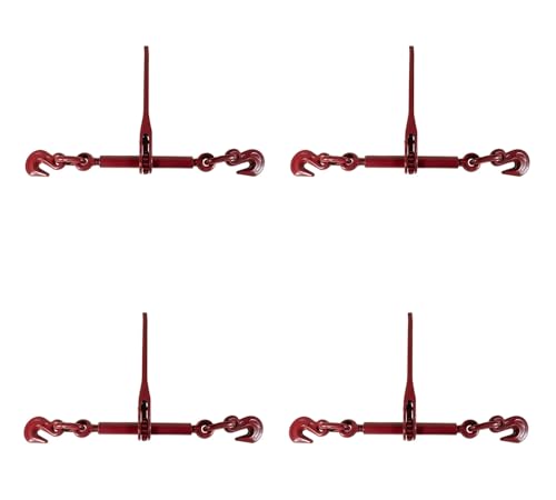 Mytee Products (4 Pack) 3/8"-1/2" Heavy Duty Ratchet Lever Load Binder w/Grab Hooks 9,200 Lbs Working Load Limit - Red | Tie Down Hauling Chain Binders for Flatbed Truck Trailer