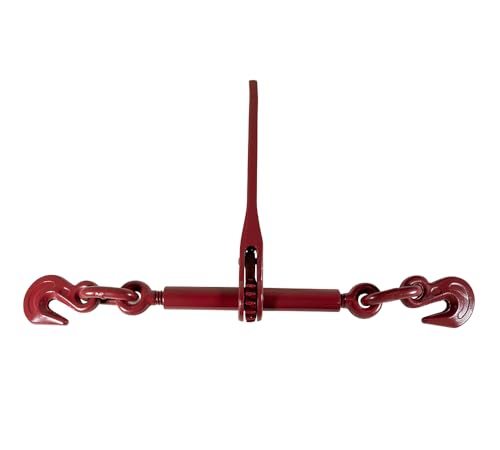 Mytee Products (4 Pack) 3/8"-1/2" Heavy Duty Ratchet Lever Load Binder w/Grab Hooks 9,200 Lbs Working Load Limit - Red | Tie Down Hauling Chain Binders for Flatbed Truck Trailer