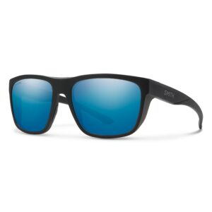 smith barra sunglasses – performance sports active sunglasses for watersports, fishing & more – for men & women – matte black + blue chromapop polarized mirror lenses