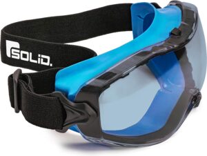 solidwork safety goggles anti-fog clear lens with adjustable elastic headband. protective eyewear for men & women (tinted blue)