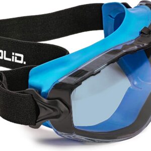 SolidWork Safety Goggles Anti-Fog Clear Lens with Adjustable Elastic Headband. Protective Eyewear for Men & Women (Tinted Blue)