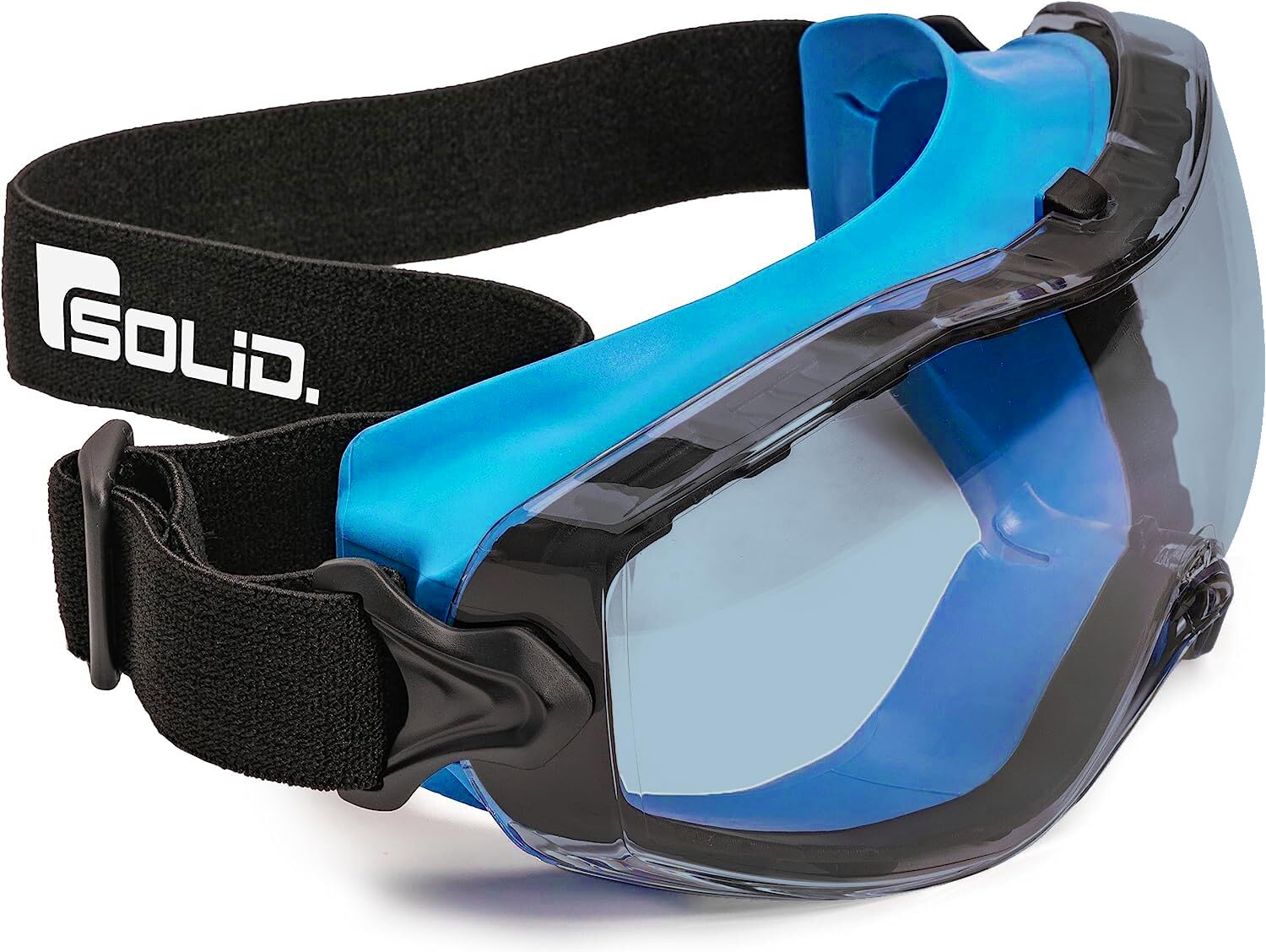 SolidWork Safety Goggles Anti-Fog Clear Lens with Adjustable Elastic Headband. Protective Eyewear for Men & Women (Tinted Blue)