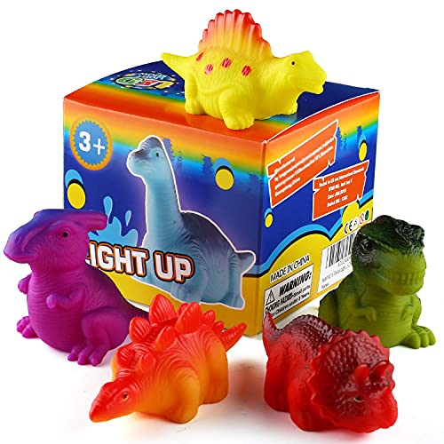 6 Packs Light-Up Floating Dinosaur Bath Toys Set, for Baby Toddler Nephew in Birthday Christmas Easter , Great Water Bathtub Shower Pool Bath Toy for Children Preschool