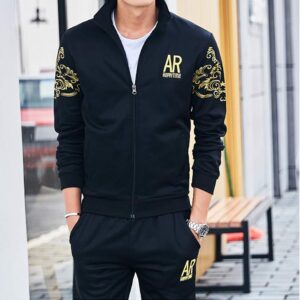 AOTORR Men's Casual Sweat Suit Set Full Zip Tracksuit Jogging Running Sportswear Black M