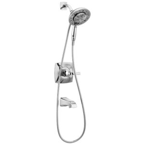 delta faucet vesna 14 series single-handle shower trim kit with 5-spray h2okinetic in2ition dual hand held shower head with hose, chrome 144789-i (valve included)