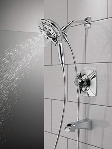 Delta Faucet Vesna 14 Series Single-Handle Shower Trim Kit with 5-Spray H2Okinetic In2ition Dual Hand Held Shower Head with Hose, Chrome 144789-I (Valve Included)