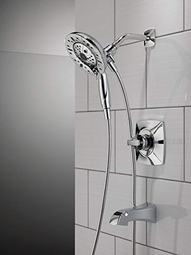 Delta Faucet Vesna 14 Series Single-Handle Shower Trim Kit with 5-Spray H2Okinetic In2ition Dual Hand Held Shower Head with Hose, Chrome 144789-I (Valve Included)