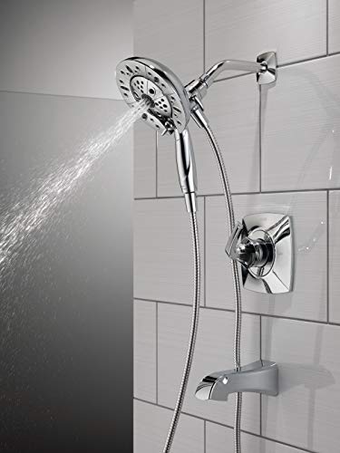 Delta Faucet Vesna 14 Series Single-Handle Shower Trim Kit with 5-Spray H2Okinetic In2ition Dual Hand Held Shower Head with Hose, Chrome 144789-I (Valve Included)