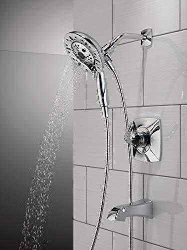 Delta Faucet Vesna 14 Series Single-Handle Shower Trim Kit with 5-Spray H2Okinetic In2ition Dual Hand Held Shower Head with Hose, Chrome 144789-I (Valve Included)