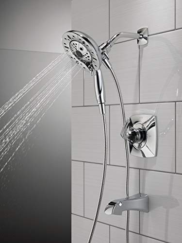 Delta Faucet Vesna 14 Series Single-Handle Shower Trim Kit with 5-Spray H2Okinetic In2ition Dual Hand Held Shower Head with Hose, Chrome 144789-I (Valve Included)