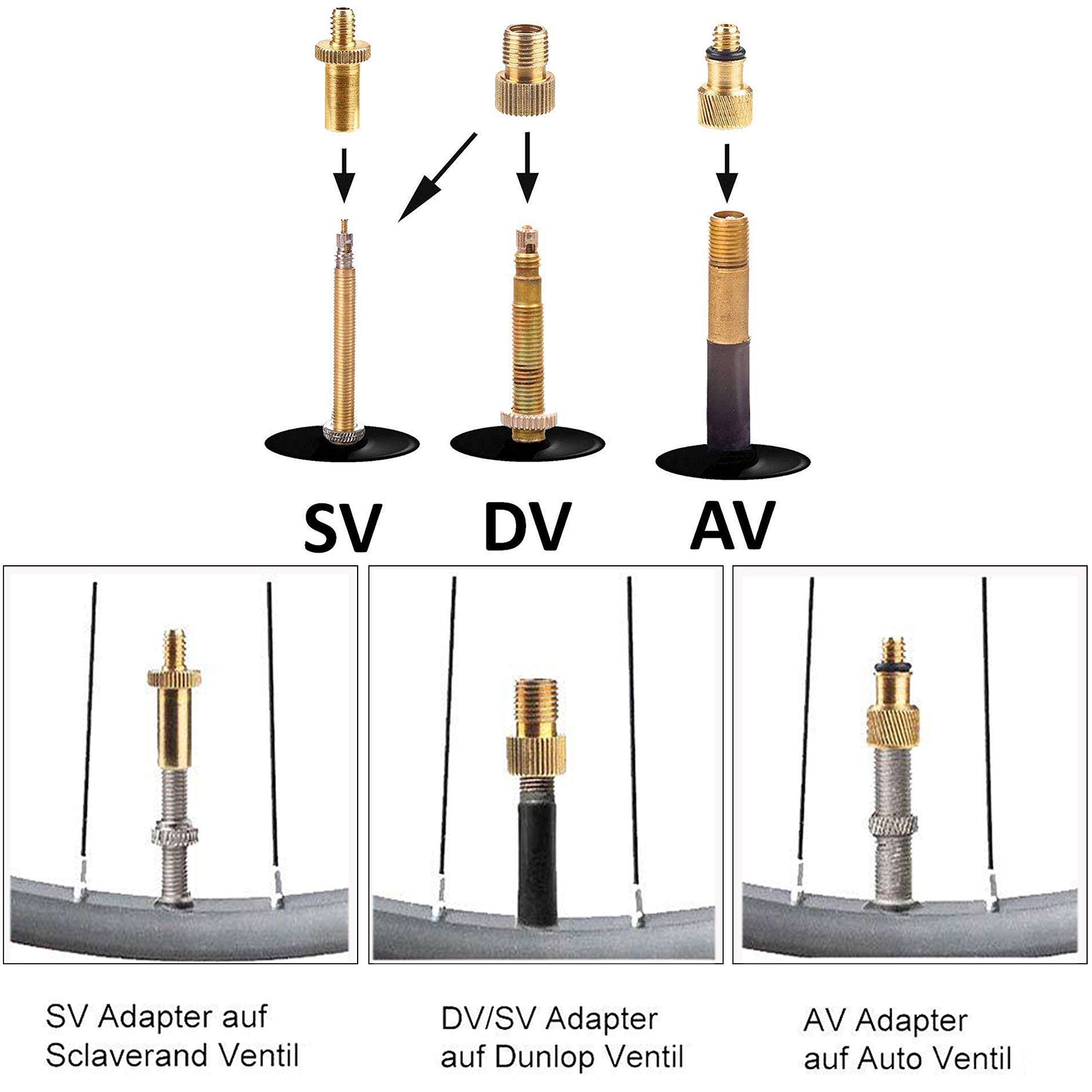 ZKSM 15Pcs Bicycle Value Adapter Copper Bike Pump Adapter with Lightweight and Portable DV AV SV Valve Converter for Compressor Bicycle Tire Inflator Pump Air Ball