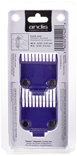 Andis 01420 Master Clipper Magnetic Comb Set - Crafted for Long-Lasting Performance - Dual Pack Sizes 0.5 & 1.5 and Fit with ML Models – Purple