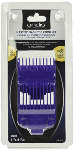 Andis 01420 Master Clipper Magnetic Comb Set - Crafted for Long-Lasting Performance - Dual Pack Sizes 0.5 & 1.5 and Fit with ML Models – Purple