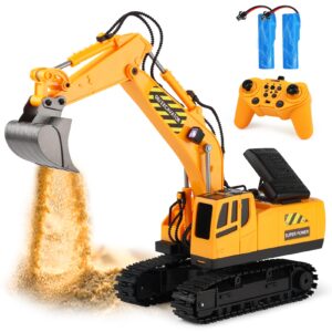 rc toys construction excavator car: kids birthday gift for boys girls 4 5 6 7 8 9+ year old truck dump best toddler sand play vehicles set age 4-8