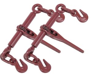 mytee products (2 pack) ratchet chain binder 1/4" - 5/16" chain binders tie down hauling red