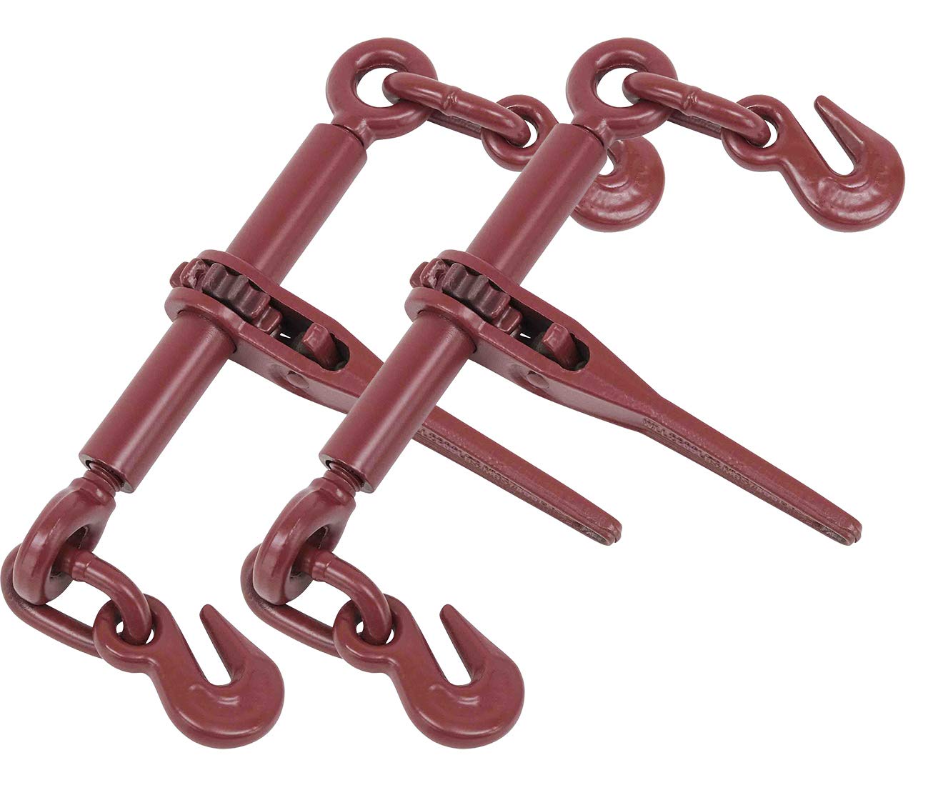 Mytee Products (2 Pack) Ratchet Chain Binder 1/4" - 5/16" Chain Binders Tie Down Hauling Red