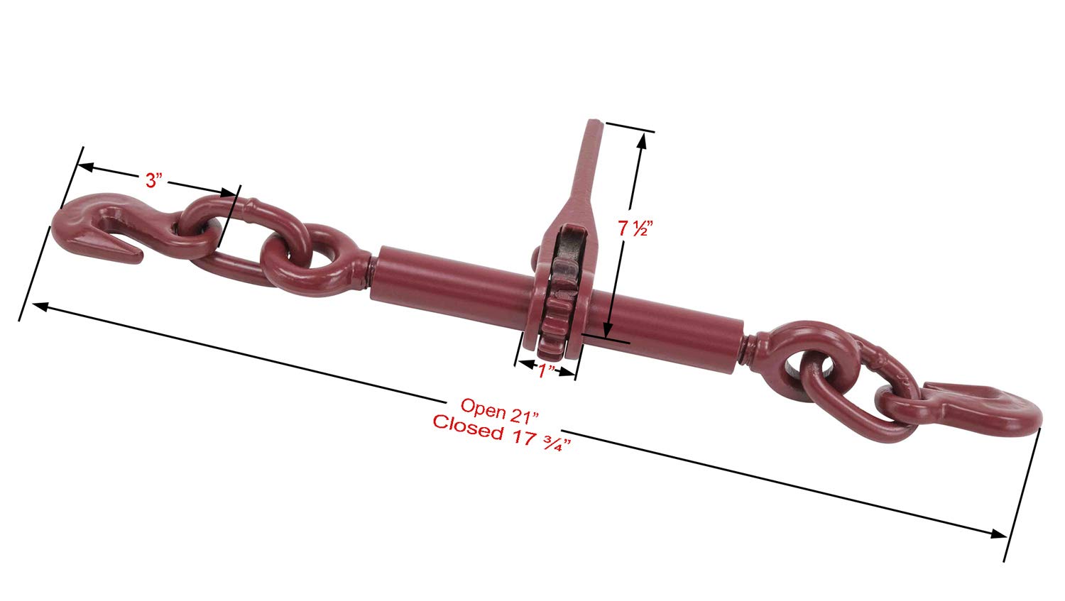 Mytee Products (2 Pack) Ratchet Chain Binder 1/4" - 5/16" Chain Binders Tie Down Hauling Red