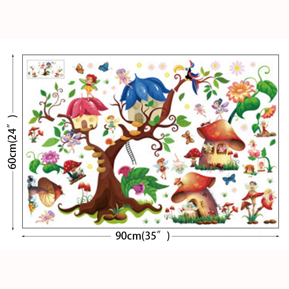 ufengke Fairy Garden Wall Stickers Tree Mushroom House Wall Decals Mural for Girls Bedroom Nursery Living Room