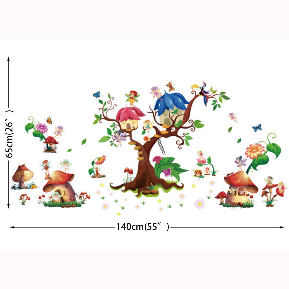 ufengke Fairy Garden Wall Stickers Tree Mushroom House Wall Decals Mural for Girls Bedroom Nursery Living Room