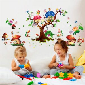 ufengke Fairy Garden Wall Stickers Tree Mushroom House Wall Decals Mural for Girls Bedroom Nursery Living Room