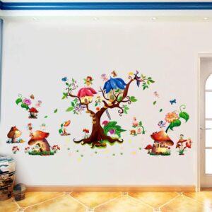 ufengke Fairy Garden Wall Stickers Tree Mushroom House Wall Decals Mural for Girls Bedroom Nursery Living Room