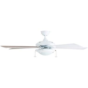 Prominence Home Bolivar, 52 Inch Modern LED Ceiling Fan with Light, Pull Chain, Dual Mounting Options, Dual Finish Blades, Reversible Motor - 80101-01 (White)