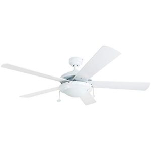 prominence home bolivar, 52 inch modern led ceiling fan with light, pull chain, dual mounting options, dual finish blades, reversible motor - 80101-01 (white)