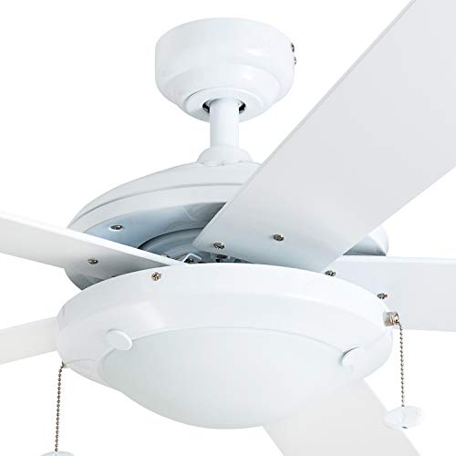 Prominence Home Bolivar, 52 Inch Modern LED Ceiling Fan with Light, Pull Chain, Dual Mounting Options, Dual Finish Blades, Reversible Motor - 80101-01 (White)