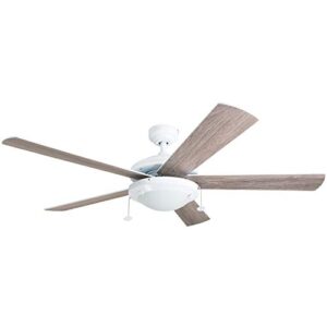 Prominence Home Bolivar, 52 Inch Modern LED Ceiling Fan with Light, Pull Chain, Dual Mounting Options, Dual Finish Blades, Reversible Motor - 80101-01 (White)