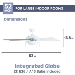 Prominence Home Bolivar, 52 Inch Modern LED Ceiling Fan with Light, Pull Chain, Dual Mounting Options, Dual Finish Blades, Reversible Motor - 80101-01 (White)