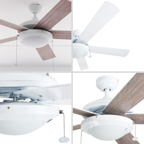 Prominence Home Bolivar, 52 Inch Modern LED Ceiling Fan with Light, Pull Chain, Dual Mounting Options, Dual Finish Blades, Reversible Motor - 80101-01 (White)