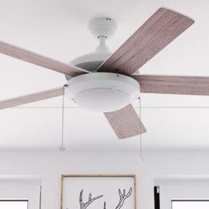 Prominence Home Bolivar, 52 Inch Modern LED Ceiling Fan with Light, Pull Chain, Dual Mounting Options, Dual Finish Blades, Reversible Motor - 80101-01 (White)