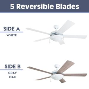 Prominence Home Bolivar, 52 Inch Modern LED Ceiling Fan with Light, Pull Chain, Dual Mounting Options, Dual Finish Blades, Reversible Motor - 80101-01 (White)