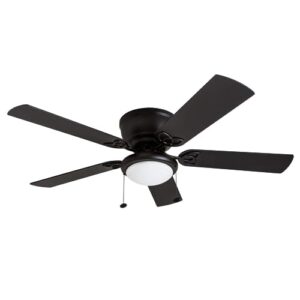 prominence home benton, 52 inch traditional flush mount indoor led ceiling fan with light, pull chains, dual finish blades, reversible motor - 50853-01 (matte black)