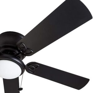 Prominence Home Benton, 52 Inch Traditional Flush Mount Indoor LED Ceiling Fan with Light, Pull Chains, Dual Finish Blades, Reversible Motor - 50853-01 (Matte Black)