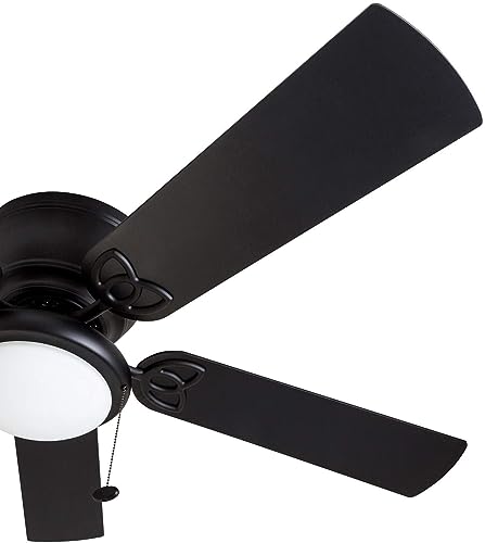 Prominence Home Benton, 52 Inch Traditional Flush Mount Indoor LED Ceiling Fan with Light, Pull Chains, Dual Finish Blades, Reversible Motor - 50853-01 (Matte Black)