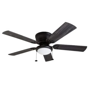 Prominence Home Benton, 52 Inch Traditional Flush Mount Indoor LED Ceiling Fan with Light, Pull Chains, Dual Finish Blades, Reversible Motor - 50853-01 (Matte Black)