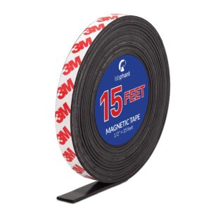 magnetic tape, 15 feet magnet tape roll (1/2'' wide x 15 ft long), with 3m strong adhesive backing. perfect for diy, art projects, whiteboards & fridge organization