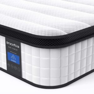 inofia queen mattress, 10 inch hybrid innerspring double mattress cool bed with breathable soft knitted fabric cover, 101 risk-free nights trial