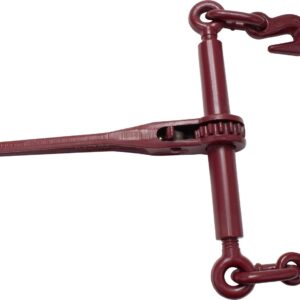 Mytee Products (4 Pack) 5/16"-3/8" Heavy Duty Ratchet Lever Load Binder w/Grab Hooks 5,400 Lbs Working Load Limit - Red | Tie Down Hauling Chain Binders for Flatbed Truck Trailer