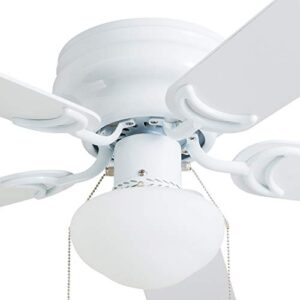 Prominence Home Alvina, 42 Inch Traditional Flush Mount Indoor LED Ceiling Fan with Light, Pull Chain, Dual Finish Blades, Reversible Motor - 80092-01 (White)