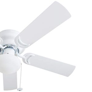 Prominence Home Alvina, 42 Inch Traditional Flush Mount Indoor LED Ceiling Fan with Light, Pull Chain, Dual Finish Blades, Reversible Motor - 80092-01 (White)