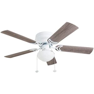 Prominence Home Alvina, 42 Inch Traditional Flush Mount Indoor LED Ceiling Fan with Light, Pull Chain, Dual Finish Blades, Reversible Motor - 80092-01 (White)