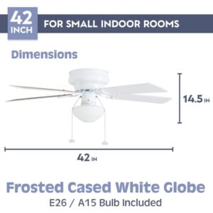 Prominence Home Alvina, 42 Inch Traditional Flush Mount Indoor LED Ceiling Fan with Light, Pull Chain, Dual Finish Blades, Reversible Motor - 80092-01 (White)