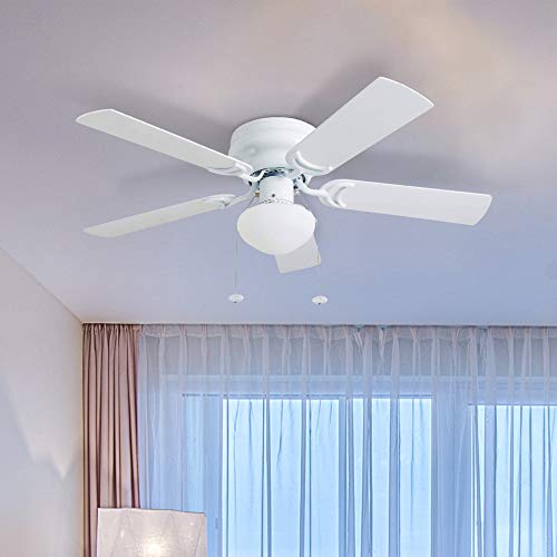 Prominence Home Alvina, 42 Inch Traditional Flush Mount Indoor LED Ceiling Fan with Light, Pull Chain, Dual Finish Blades, Reversible Motor - 80092-01 (White)