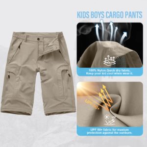 Asfixiado Little Kid, Boys Cargo Pants, Kids Youth Girls Athletic Outdoor Quick Dry Waterproof UPF 50+ Hiking Climbing Convertible Trousers #9017 Khaki-L